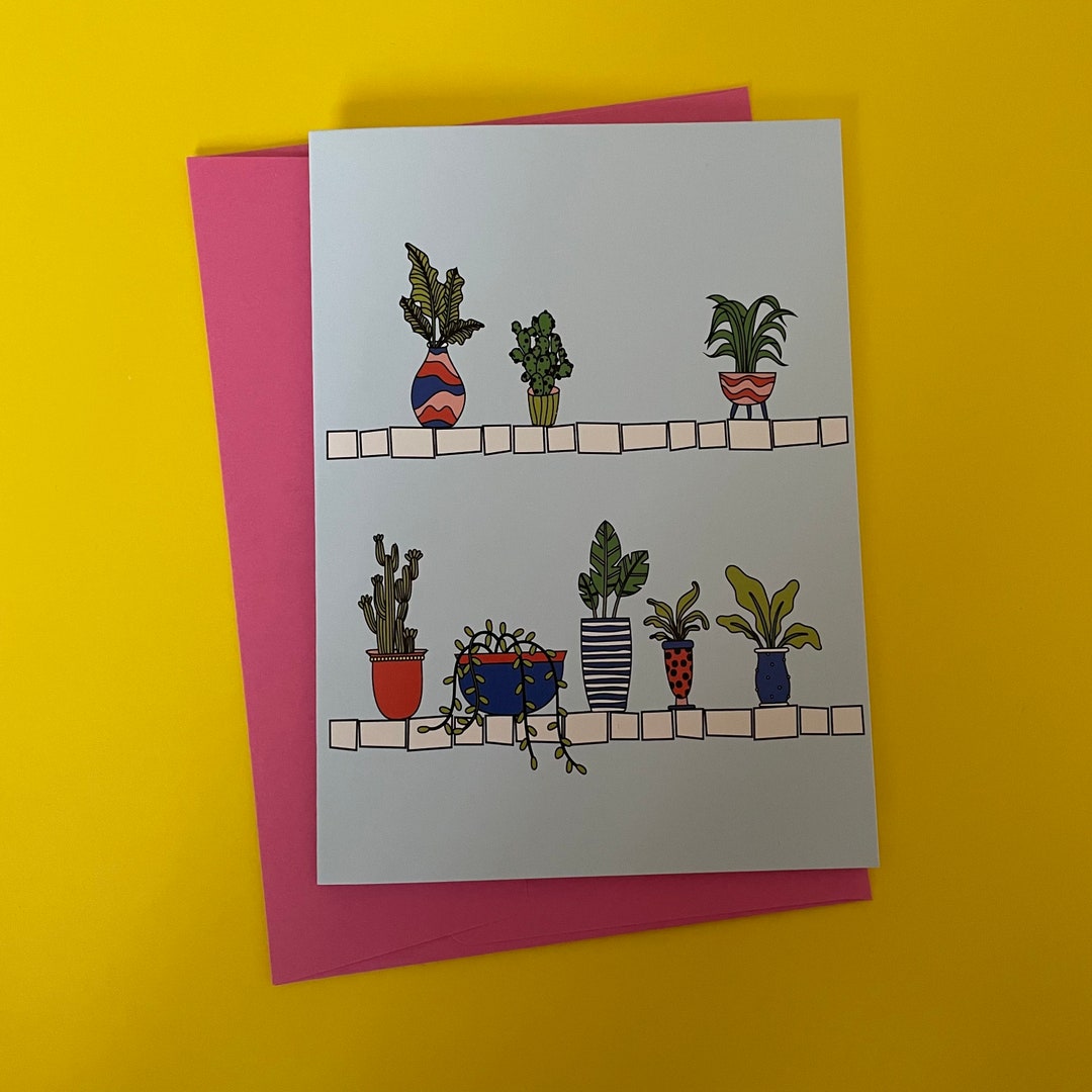 Potted Plant Birthday Card Potted Plant Greeting Card Cactus Plant Card ...