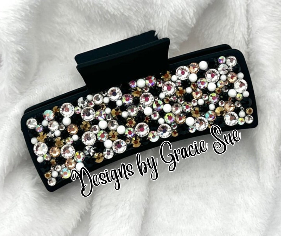 Large Black, Gold, and Crystal Bling Hair Clip - Etsy