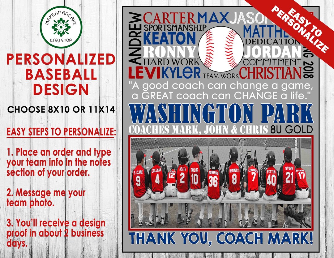 BASEBALL COACH GIFT Customized Baseball Team Gift Baseball Thank You ...