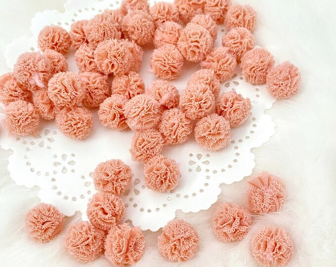Coral Pink Tiny Pom Poms 15mm Tulle Pom Pom Balls, Blush Pastel Mini ...