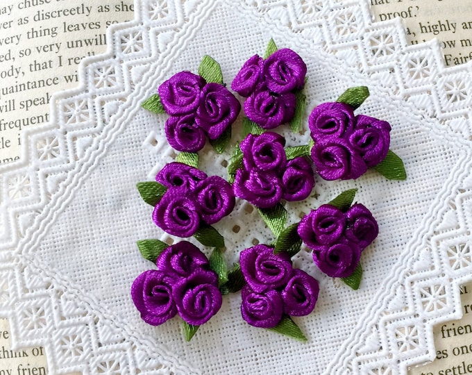 Purple Triple Roses, Mini Rose Bouquet, Crafting Rose Appliqué, Purple ...