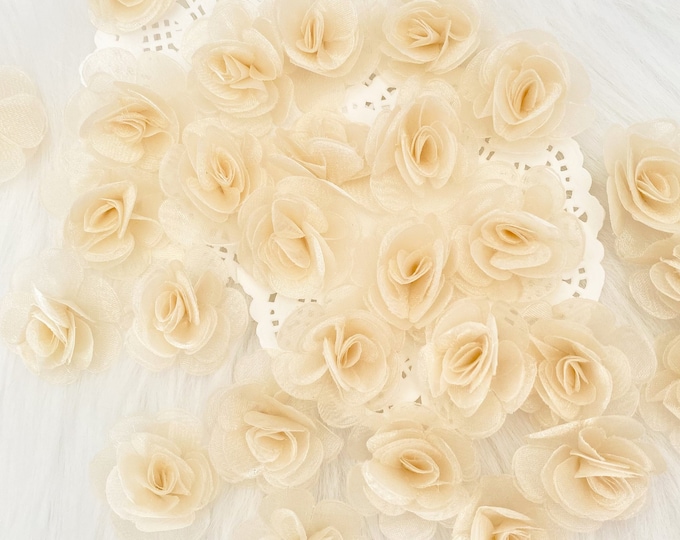 Ivory Organza Roses 1.5", Small Craft Rose, off White Fabric Sewing ...