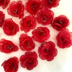 Small Dark Red Glitter Roses 30mm, Fabric Red Rose, Wedding Decor ...