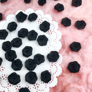 Black Satin Roses 20mm, Black Fabric Roses, Small Ribbon Roses Applique ...