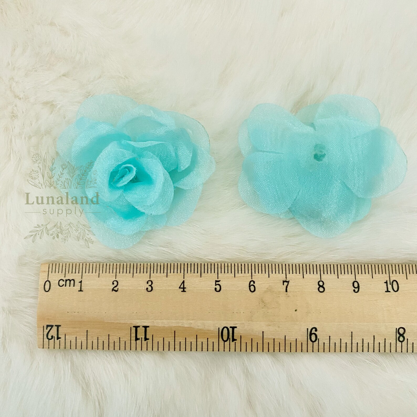 Turquoise Organza Roses 40mm , Mint Green Fabric Roses, Applique Roses ...