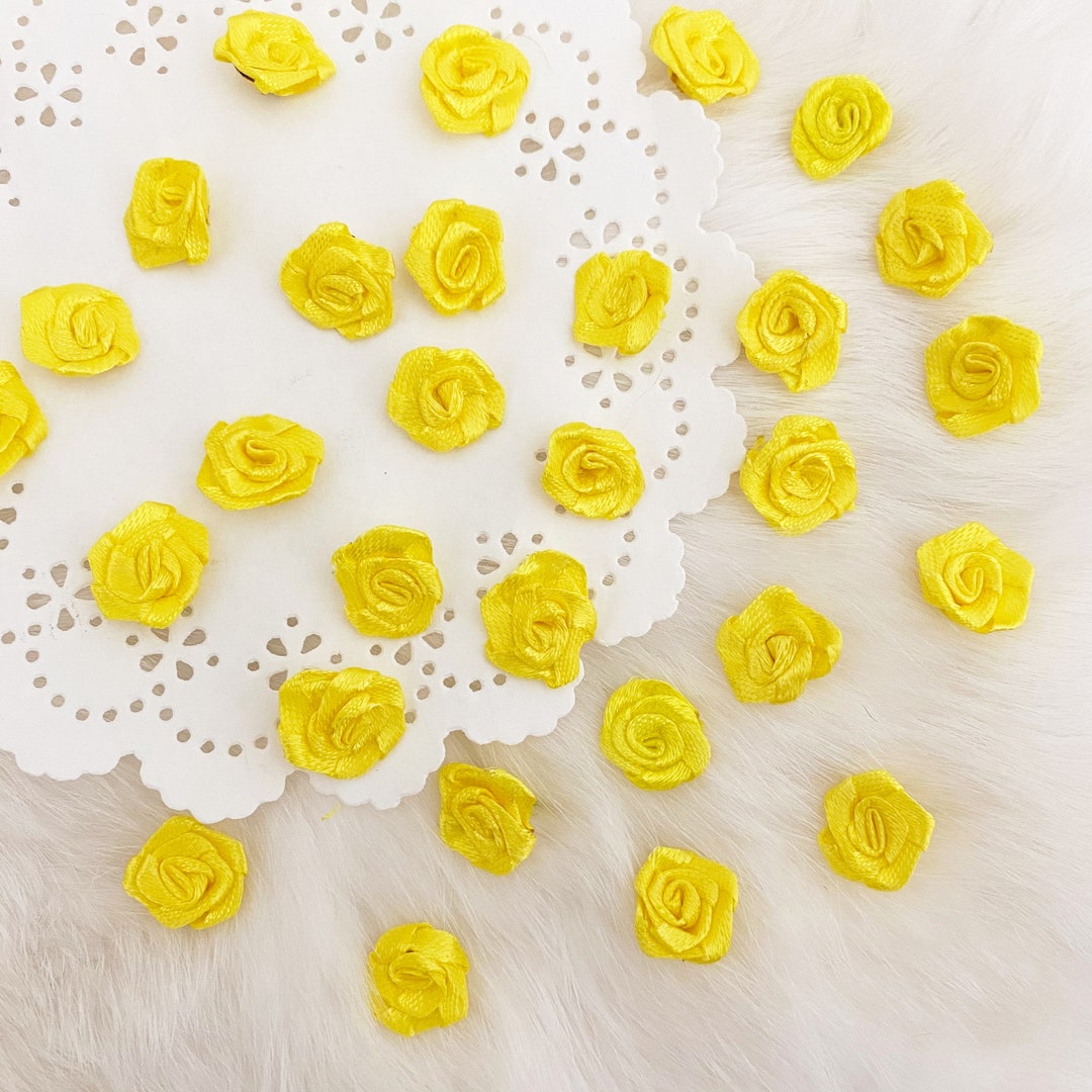Small Yellow Roses 15mm, Satin Roses, Rose Applique, Handmade Supply ...
