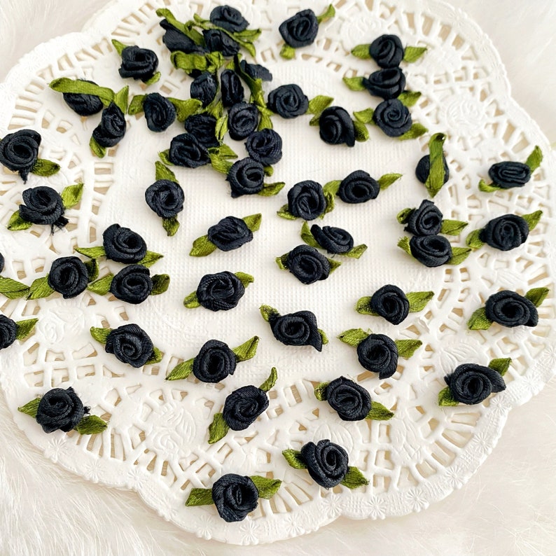 Tiny Black Roses 25/50 Pcs Mini Satin Roses Black Roses - Etsy