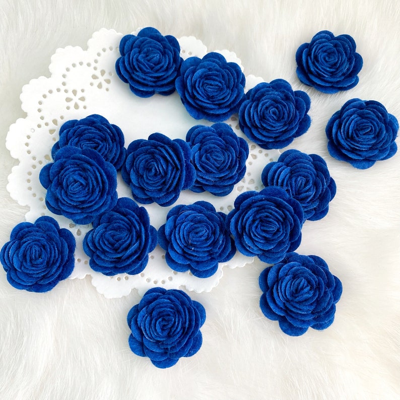 Blue Wool Felt Roses 24pcs, Felt Flowers, DIY Headband, Felt Fabric ...