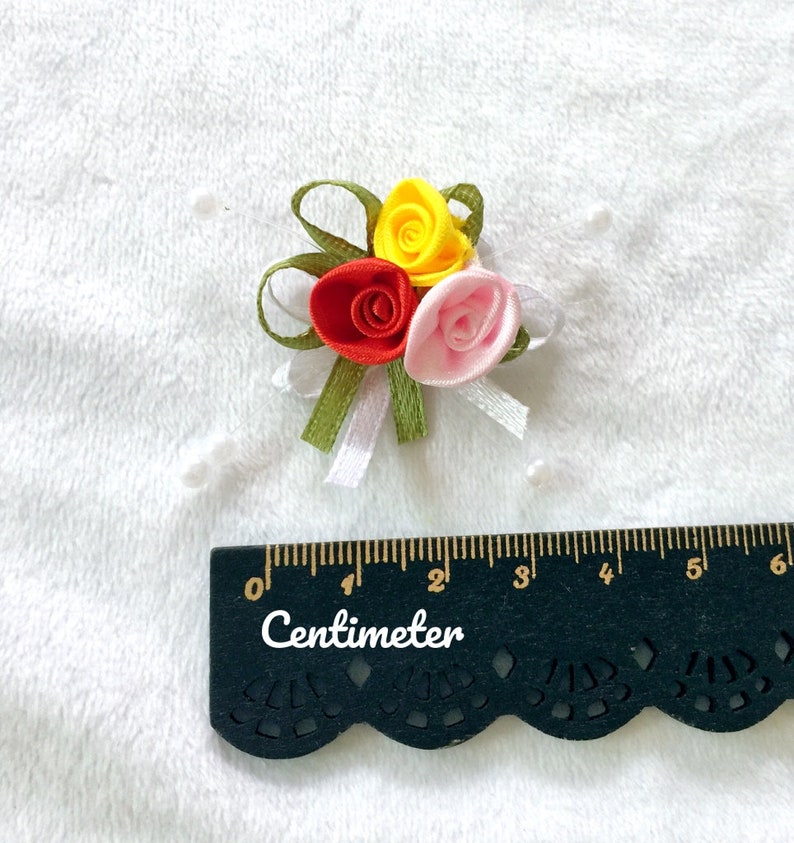 Mini Rose Bouquet, Mixed Craft Roses, Satin Ribbon Roses, Costume ...