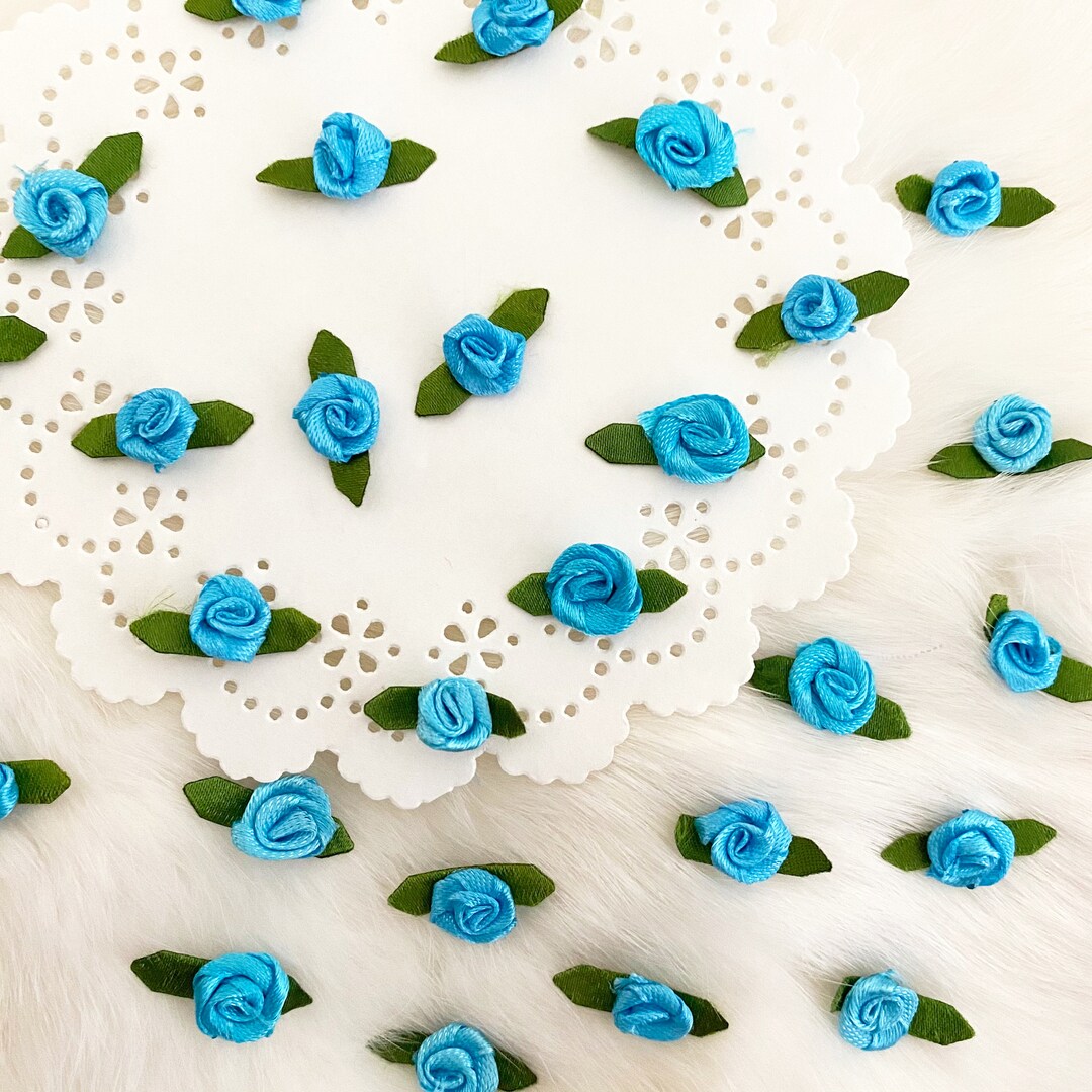 Tiny Blue Roses (S) 25-50pcs, Mini Blue Roses, Satin Rose Buds, Blue ...