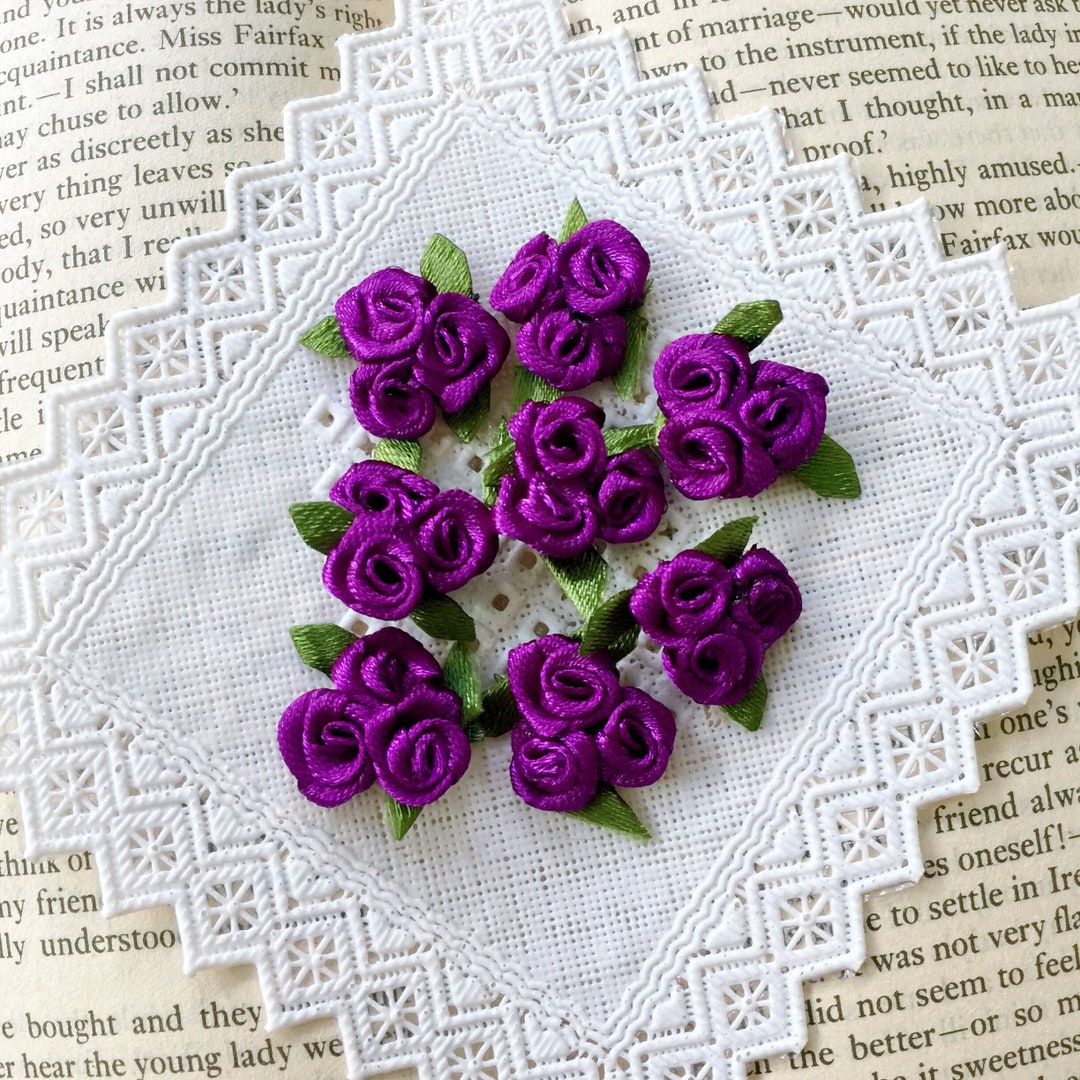 Purple Triple Roses, Mini Rose Bouquet, Crafting Rose Appliqué, Purple ...