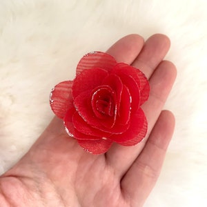 Dark Red Glitter Roses, 3D Red Fabric Roses, Crafting Wedding Rose ...