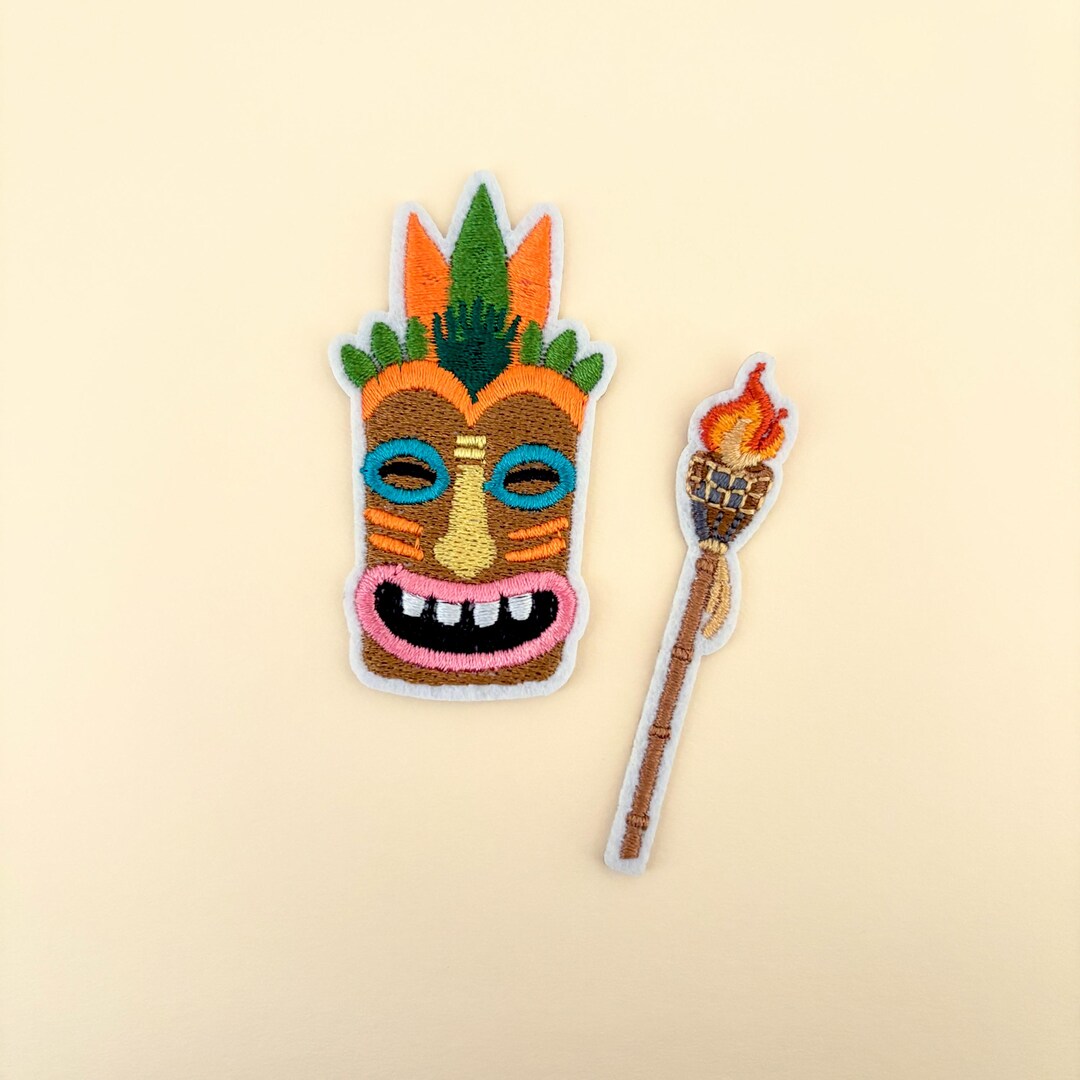 Tiki Head Patch Iron On- Tiki Torch Hawaii Vacation Patch, Beach ...