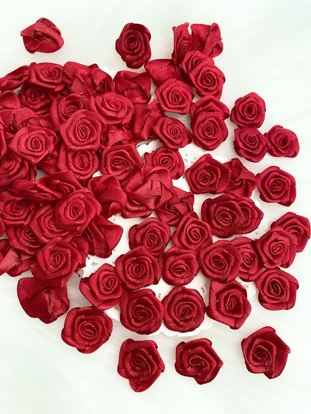 Dark Red Satin Roses 20mm, Small Red Roses, Fabric Rose Heads, Wedding ...