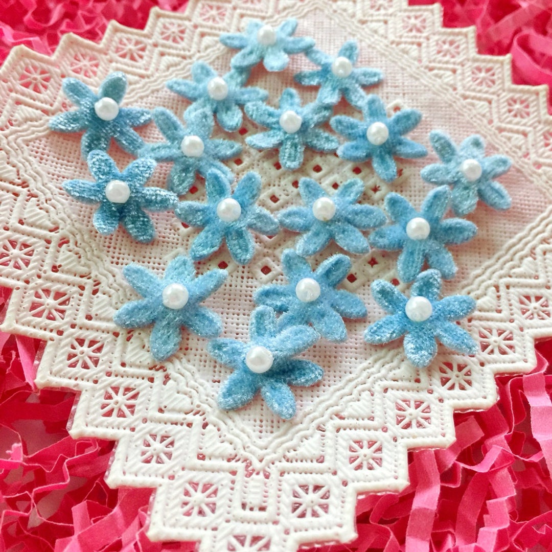 Blue Velvet Flowers, Tiny Craft Flowers, Mini Beaded Flowers, Blue ...