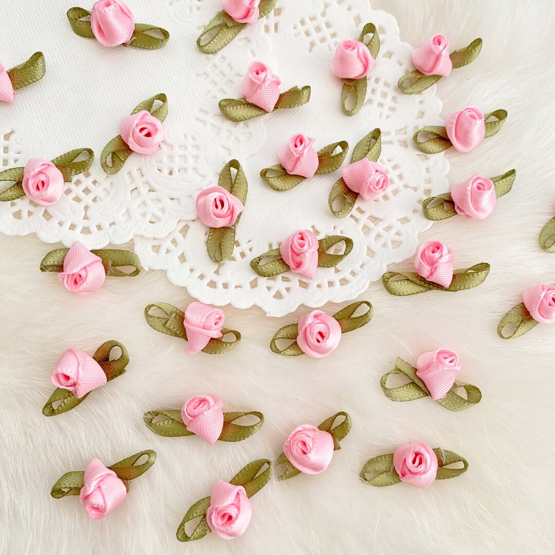 Small Pink Rosebuds 20mm, Mini Pink Satin Roses, Fabric Flowers for ...