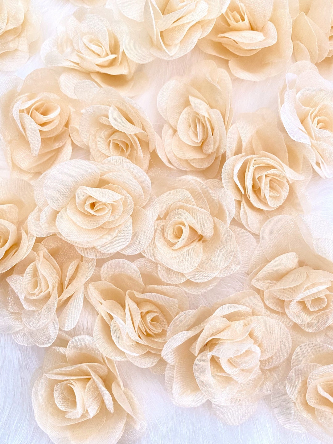 Ivory Organza Roses 45mm,beige Fabric Roses, Costume Sewing Applique ...