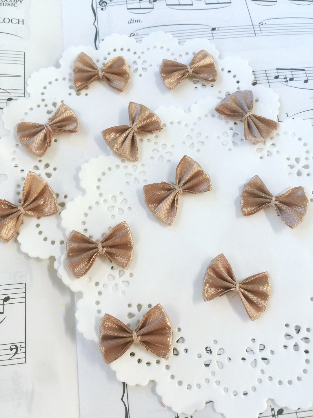 Bronze Mini Bow Tie 12 Pcs, 1 Inch Bow, Ribbon Bow, Tan Bow, Mini ...