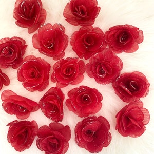 Small Dark Red Glitter Roses 30mm, Fabric Red Rose, Wedding Decor ...