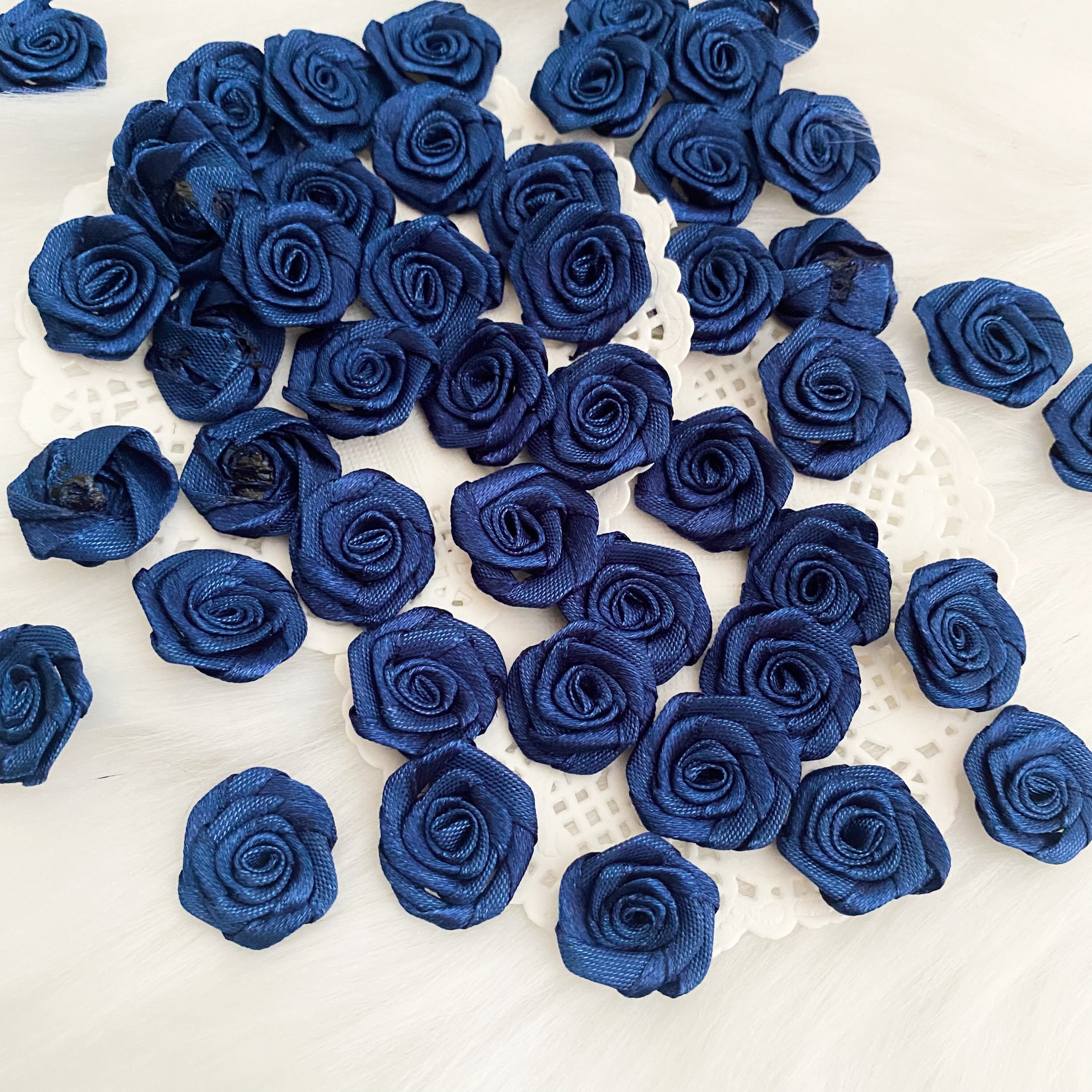 Navy Blue Satin Roses 3/4 L Fabric Blue Roses Dark - Etsy