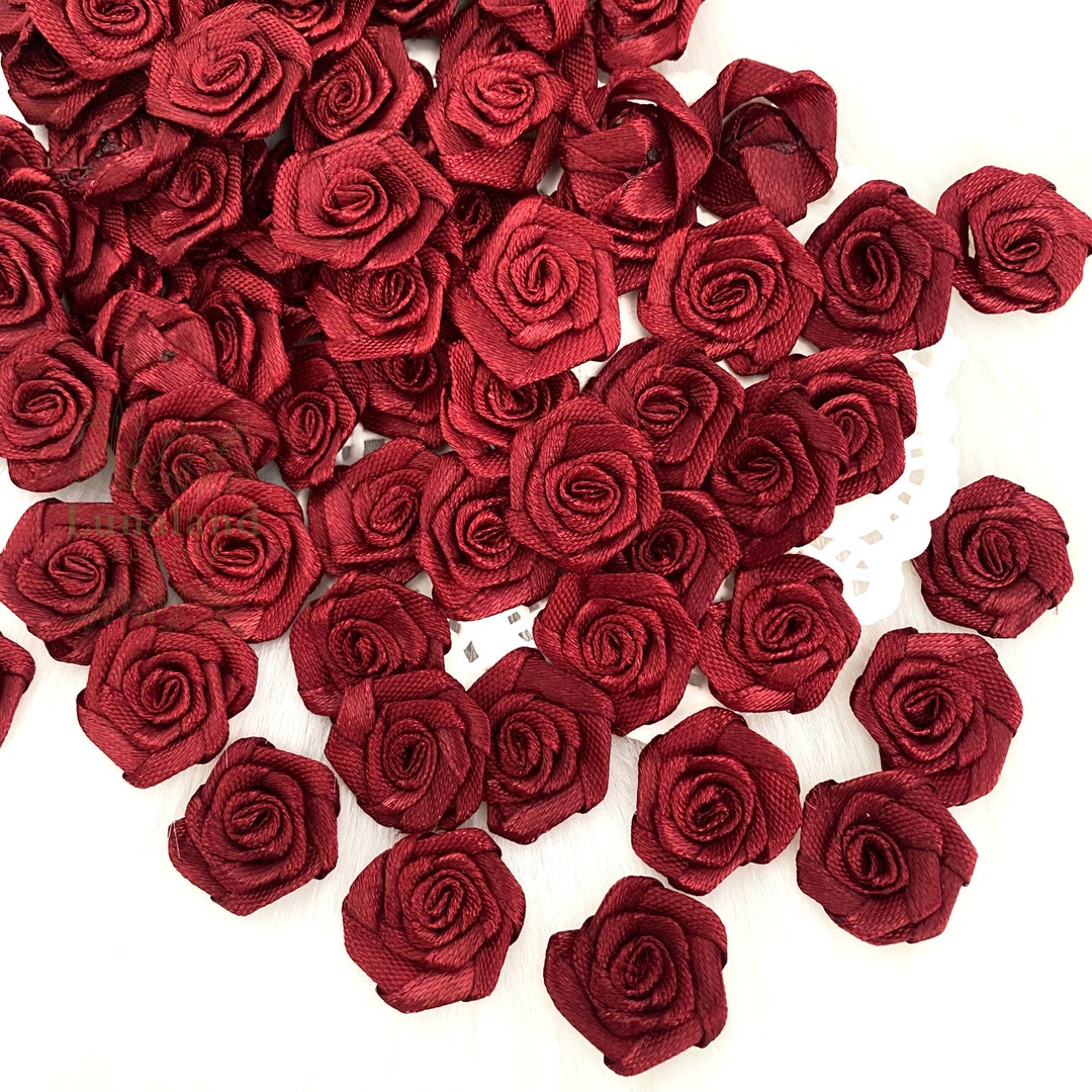 Wine Red Satin Roses 20mm, Small Red Roses Dark Red Rose Wedding Decor ...