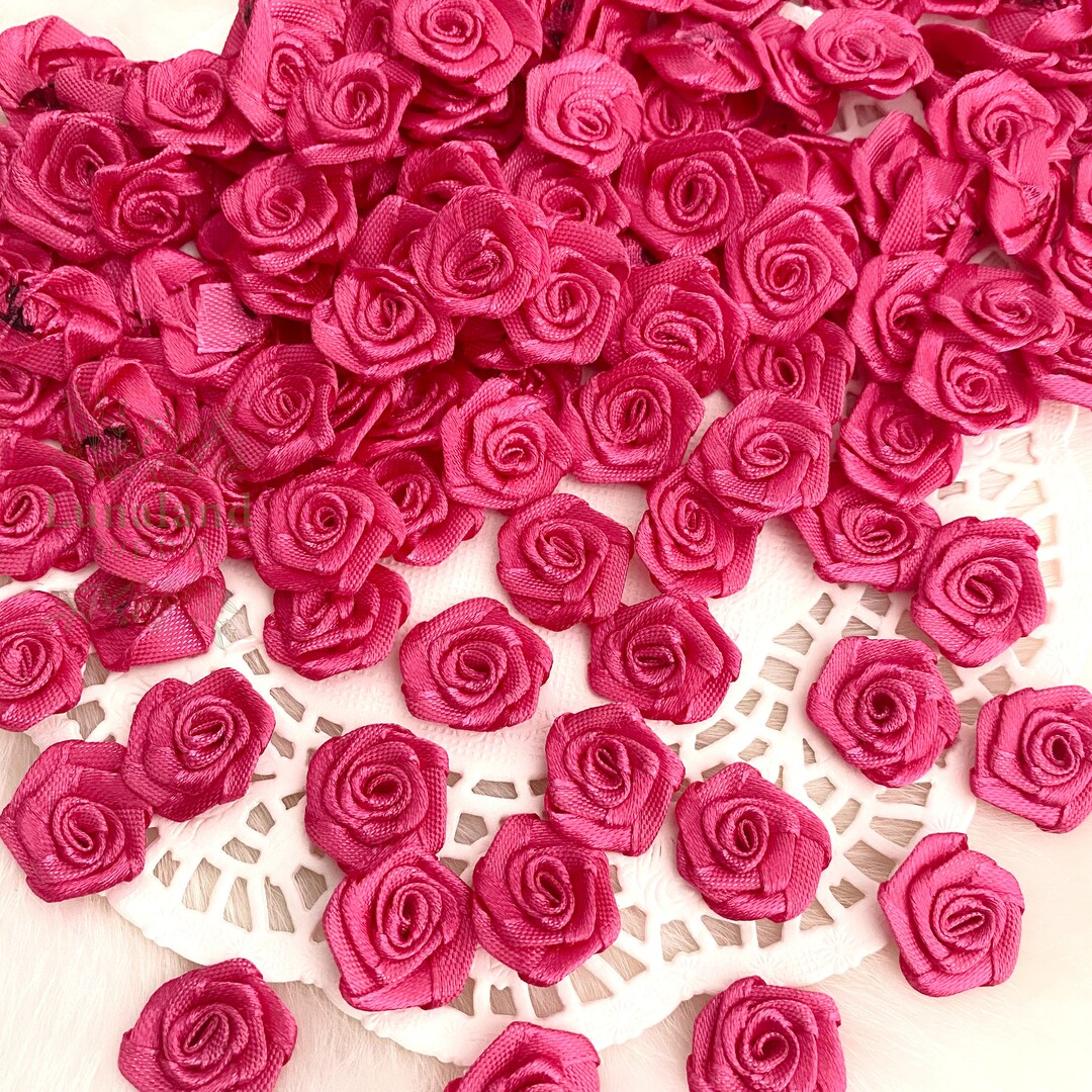Fuchsia Pink Satin Roses 20mm, Hot Pink Roses, Small Fabric Craft Roses ...