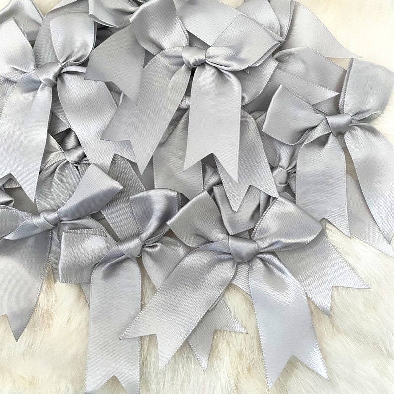 Large Silver Bows 3.5 Inch XL, Silver Grey Ribbon Bows, Hand Tied Fray ...