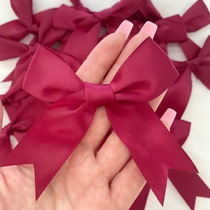 Wine Red Satin Bows 3.5 Inch XL, Dark Red Ribbon Bows, Handmade Fray ...