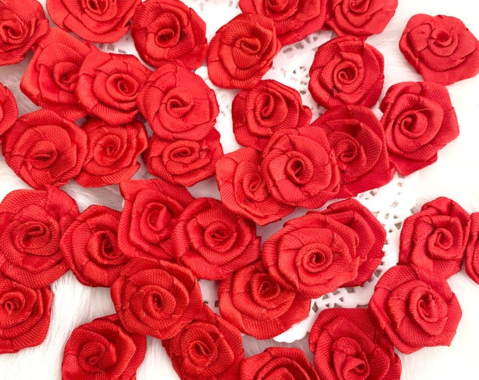 1 Inch Red Satin Roses XL, Red Fabric Roses, Small Roses for Crafts ...