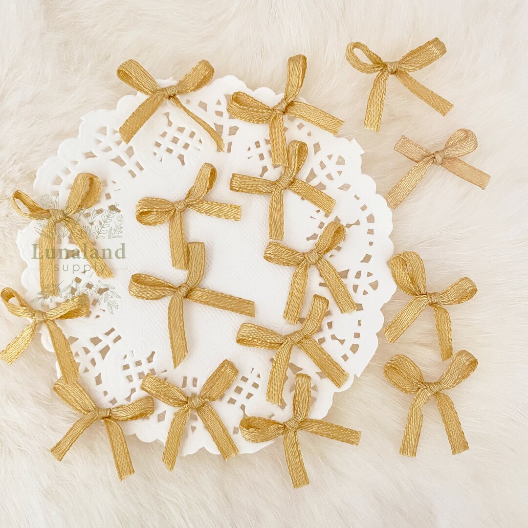 Gold Satin Bows 1/8 Ribbon, Metallic Gold Bows, Pastel Bronze Small ...