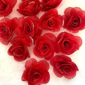 Dark Red Glitter Roses, 3D Red Fabric Roses, Crafting Wedding Rose ...
