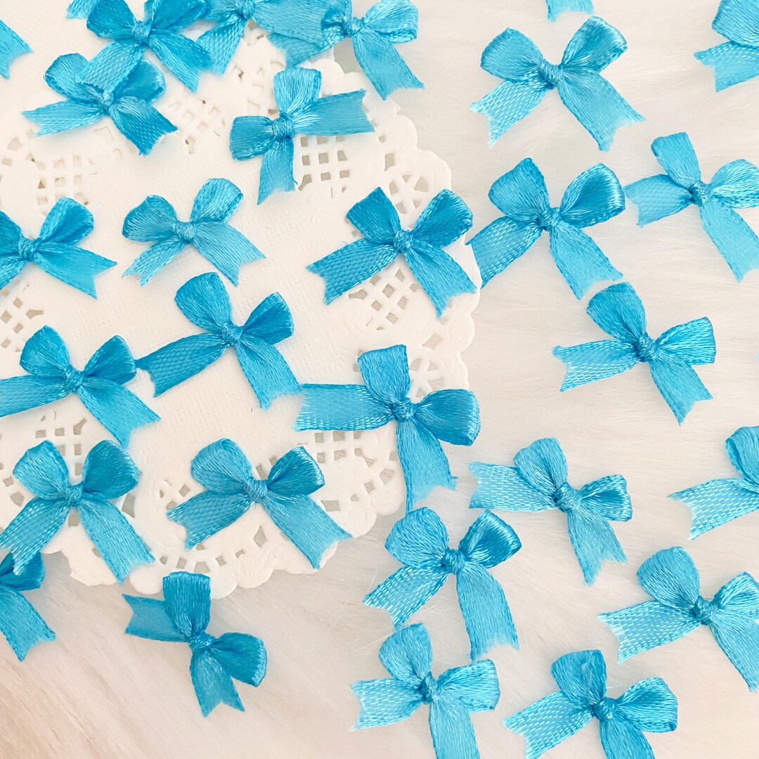 Tiny Blue Bows 20mm, Mini Satin Bows,card Making, Small Fabric Bows ...