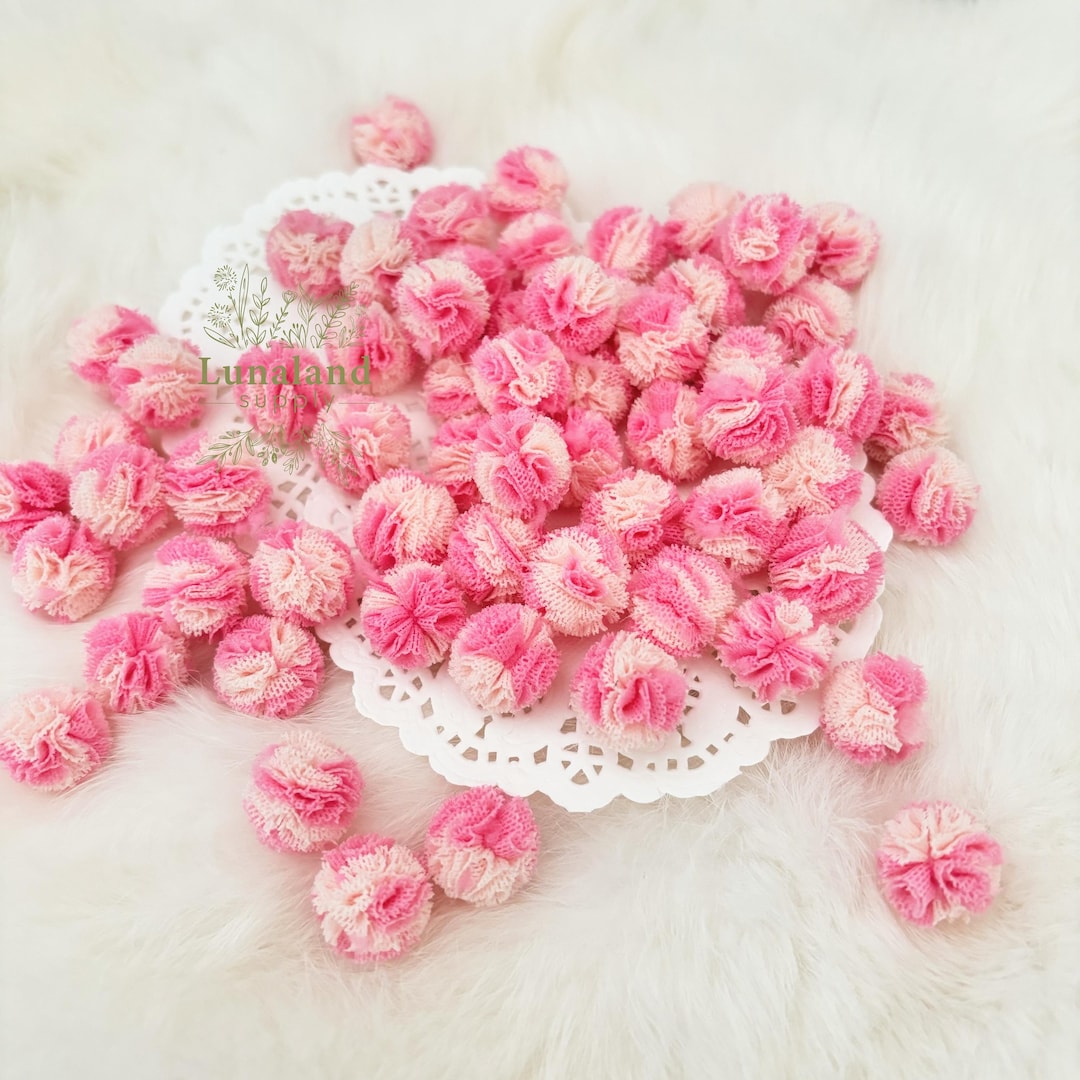 Strawberry Cream Two-colormini Pompoms 15mm, Tulle Pom Poms, Ombre ...