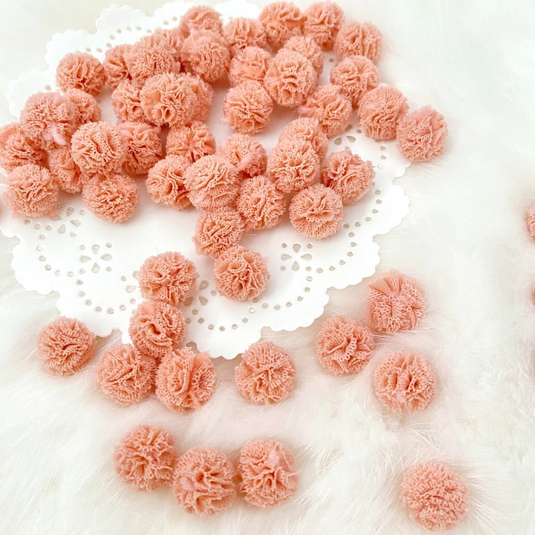 Coral Pink Tiny Pom Poms 15mm Tulle Pom Pom Balls, Blush Pastel Mini ...