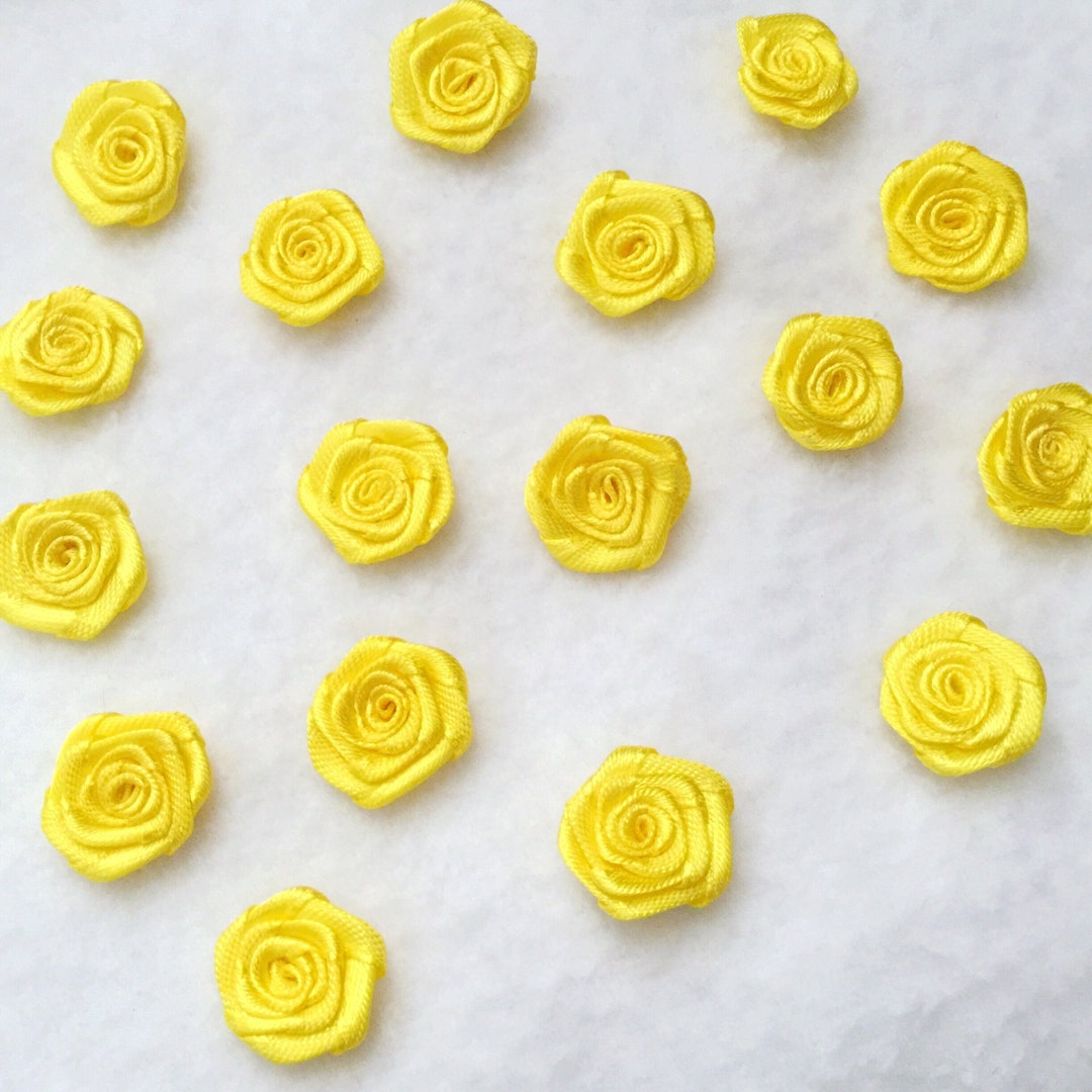 Yellow Satin Roses 20mm, Small Craft Roses, Fabric Flowers Sewing ...
