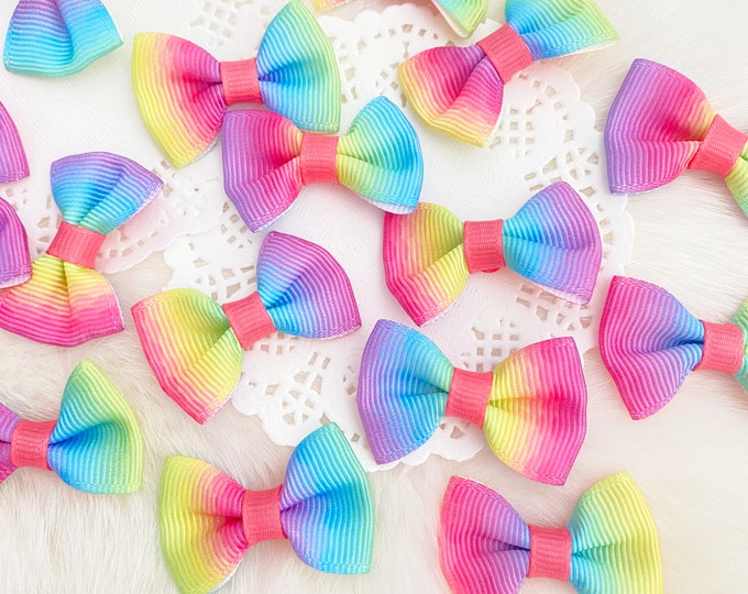 Neon Rainbow Bows 12pcs, Pride Decoration Small Fabric Bowties Craft ...