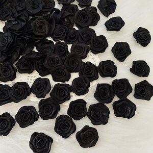 Black Satin Roses 20mm, Black Fabric Roses, Small Ribbon Roses Applique ...