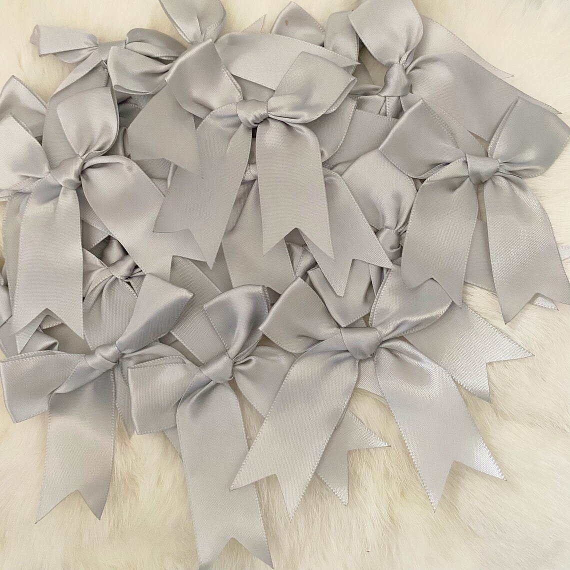 Large Silver Bows 3.5 Inch XL, Silver Grey Ribbon Bows, Hand Tied Fray ...