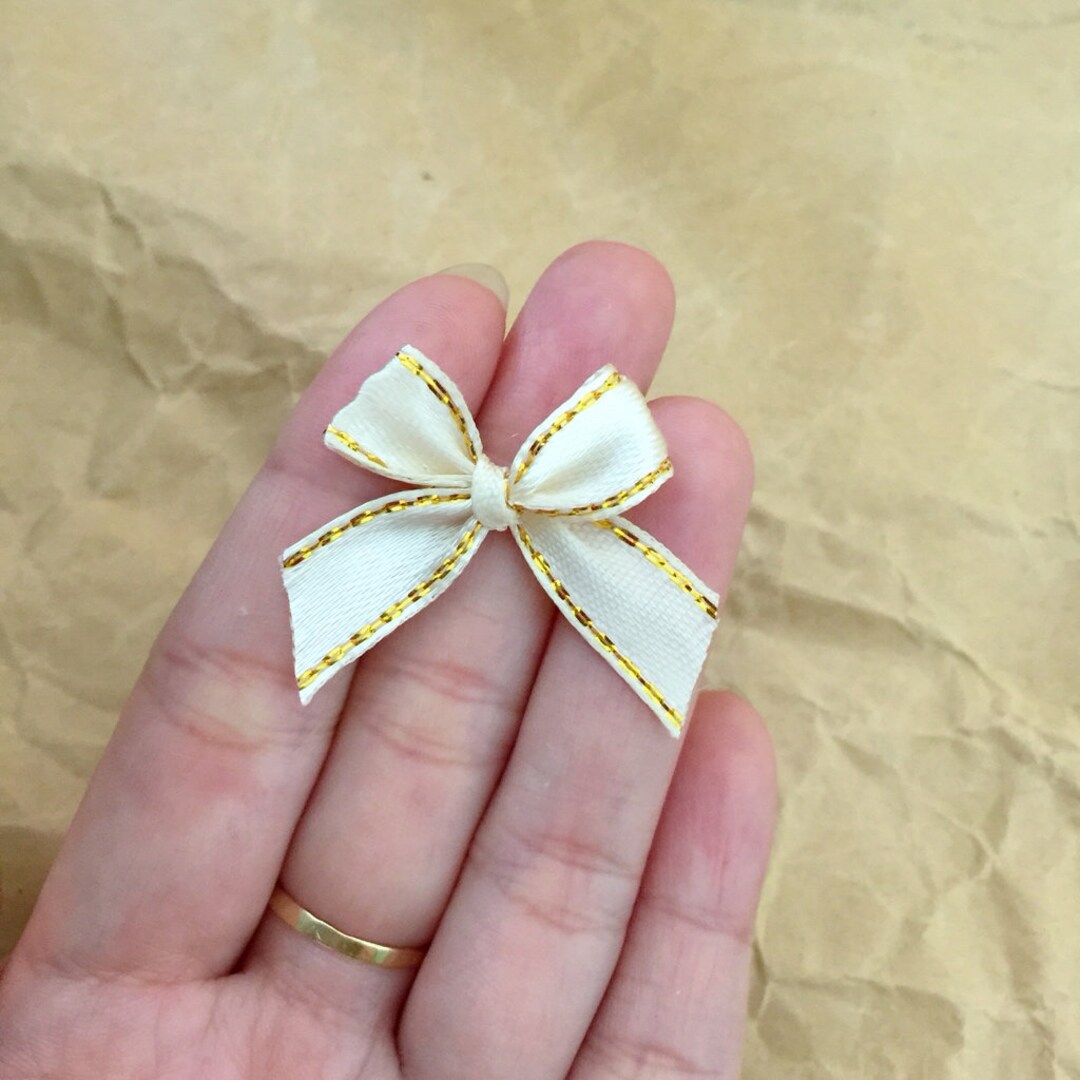 12 Ivory Bows Gold Edge, Fray Checked Bows, Glitter Fringe Bows, Favor ...