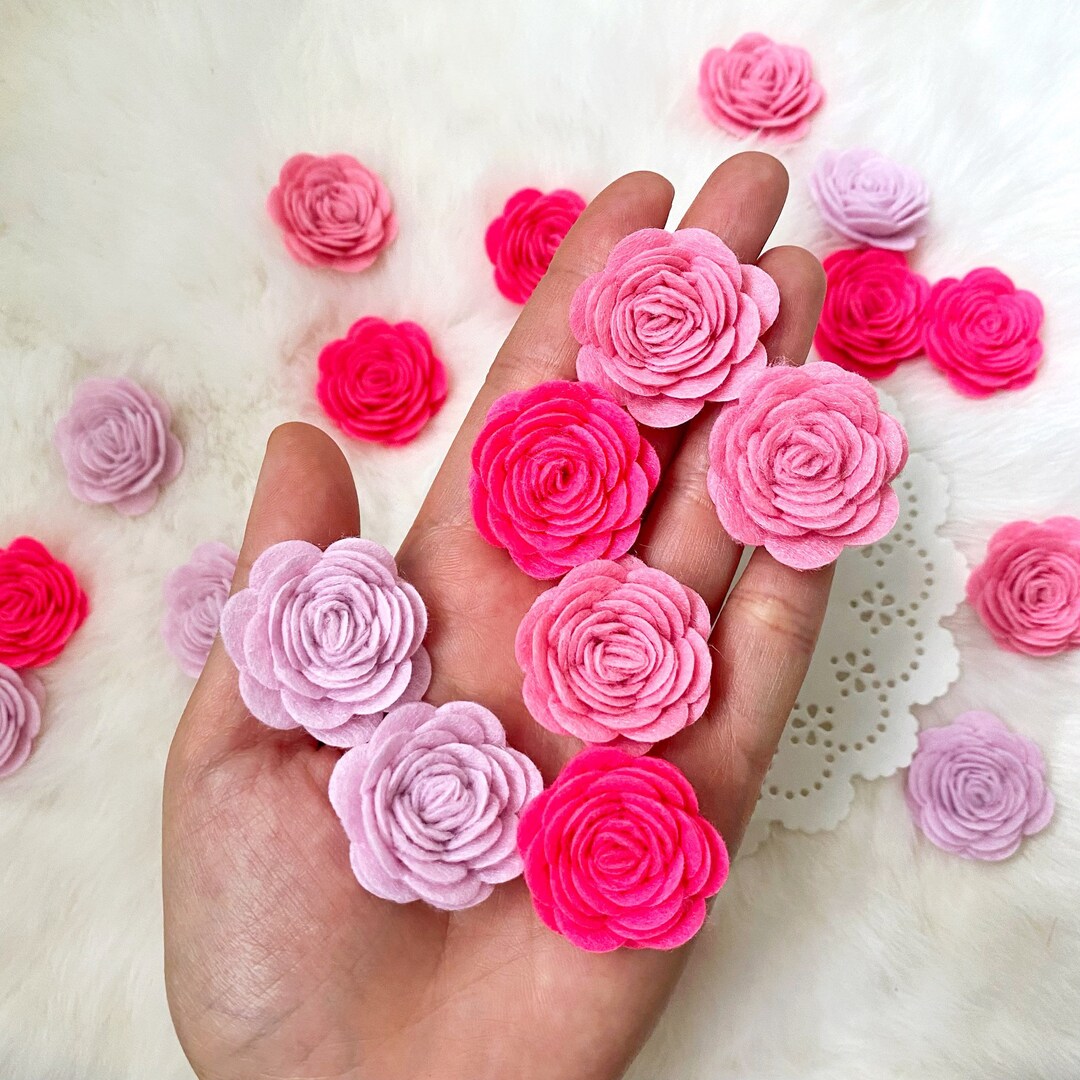 Pink Mix Felt Roses, Wool Felt Flowers 3D Dimensional Fabric Flowe ...