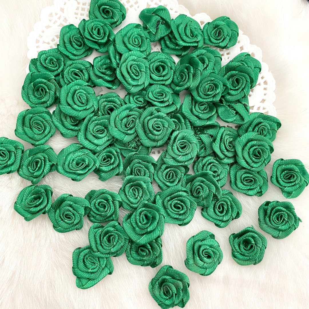 Green Satin Roses 20mm (L) Green Fabric Rose Buds, Hunter Green Roses ...