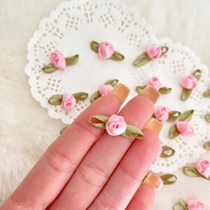 Small Pink Rosebuds 20mm, Mini Pink Satin Roses, Fabric Flowers for ...