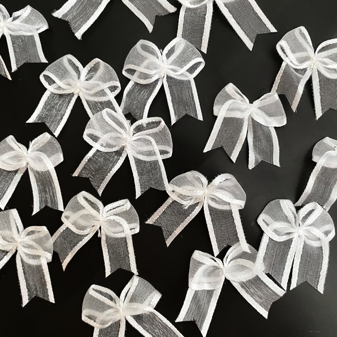 White Organza Bows 1.5, White Ribbon Bows, Small Fabric Bows, Clear ...