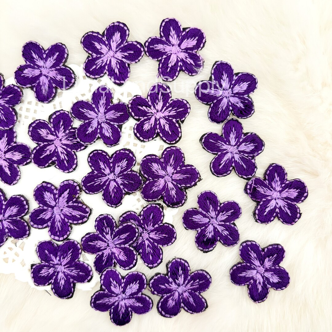 Purple Iron on Embroidered Cherry Blossom 12pcs 20mm, Embroidery ...