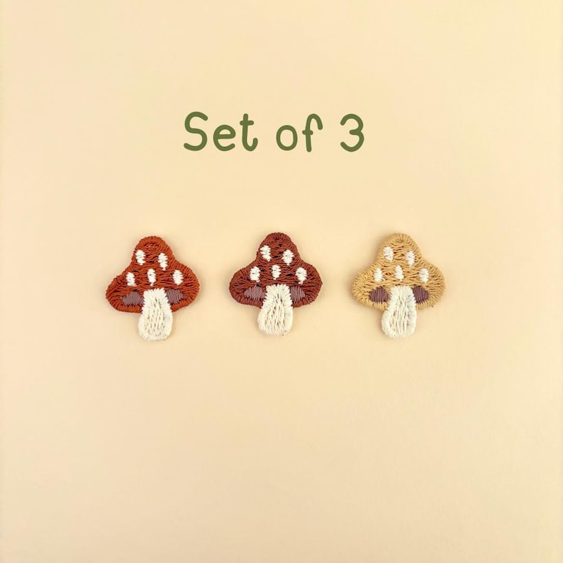 Mini Mushroom Patch Sew On- Set of 3- Small Mushrooms Applique ...