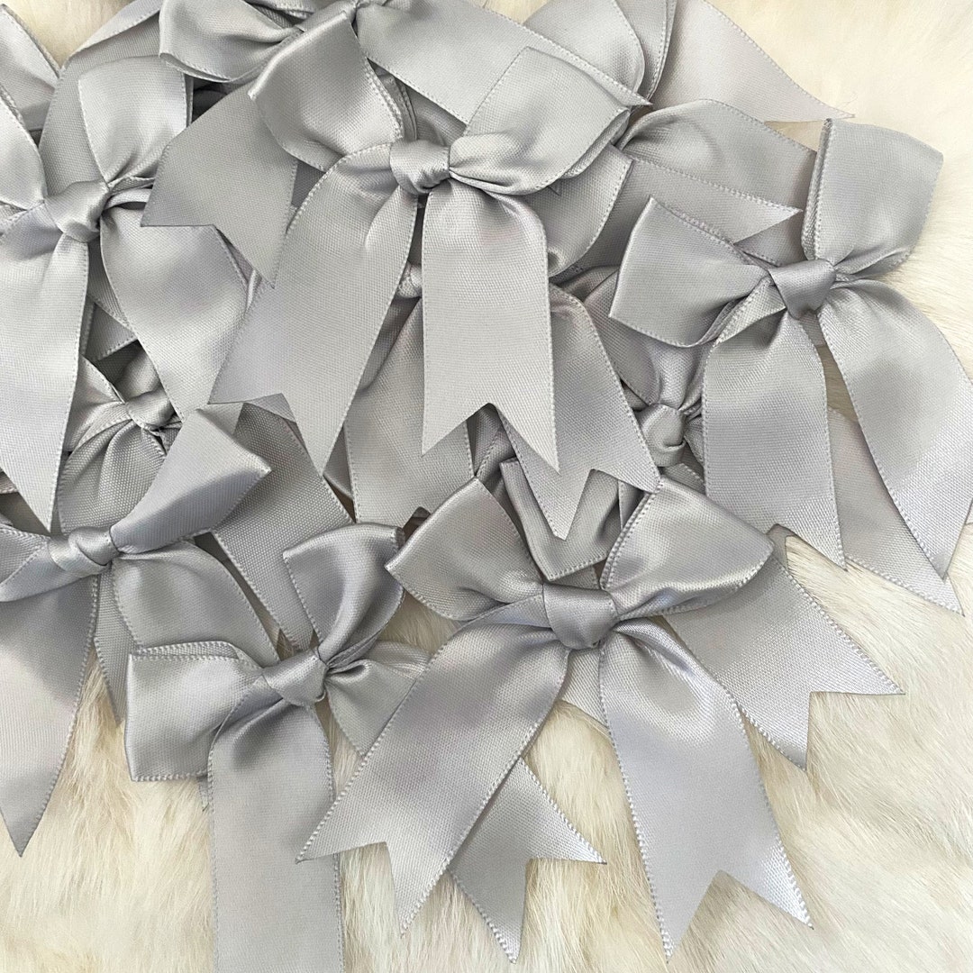Large Silver Bows 3.5 Inch XL, Silver Grey Ribbon Bows, Hand Tied Fray ...