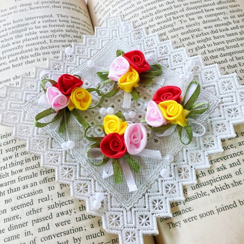 Mini Rose Bouquet, Mixed Craft Roses, Satin Ribbon Roses, Costume ...
