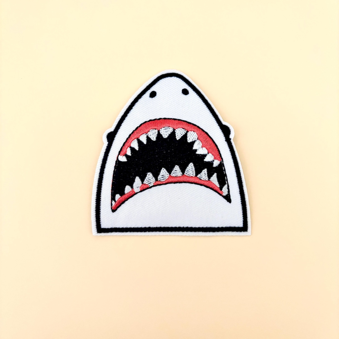 Jaws Shark Patch Iron On, Great White Shark Teeth Embroidered Applique ...