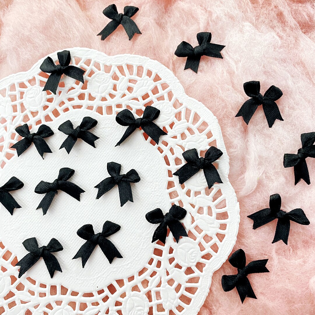 Tiny Black Bows 20mm, Mini Satin Bows,pre Tied Bows, Small Black Bows ...