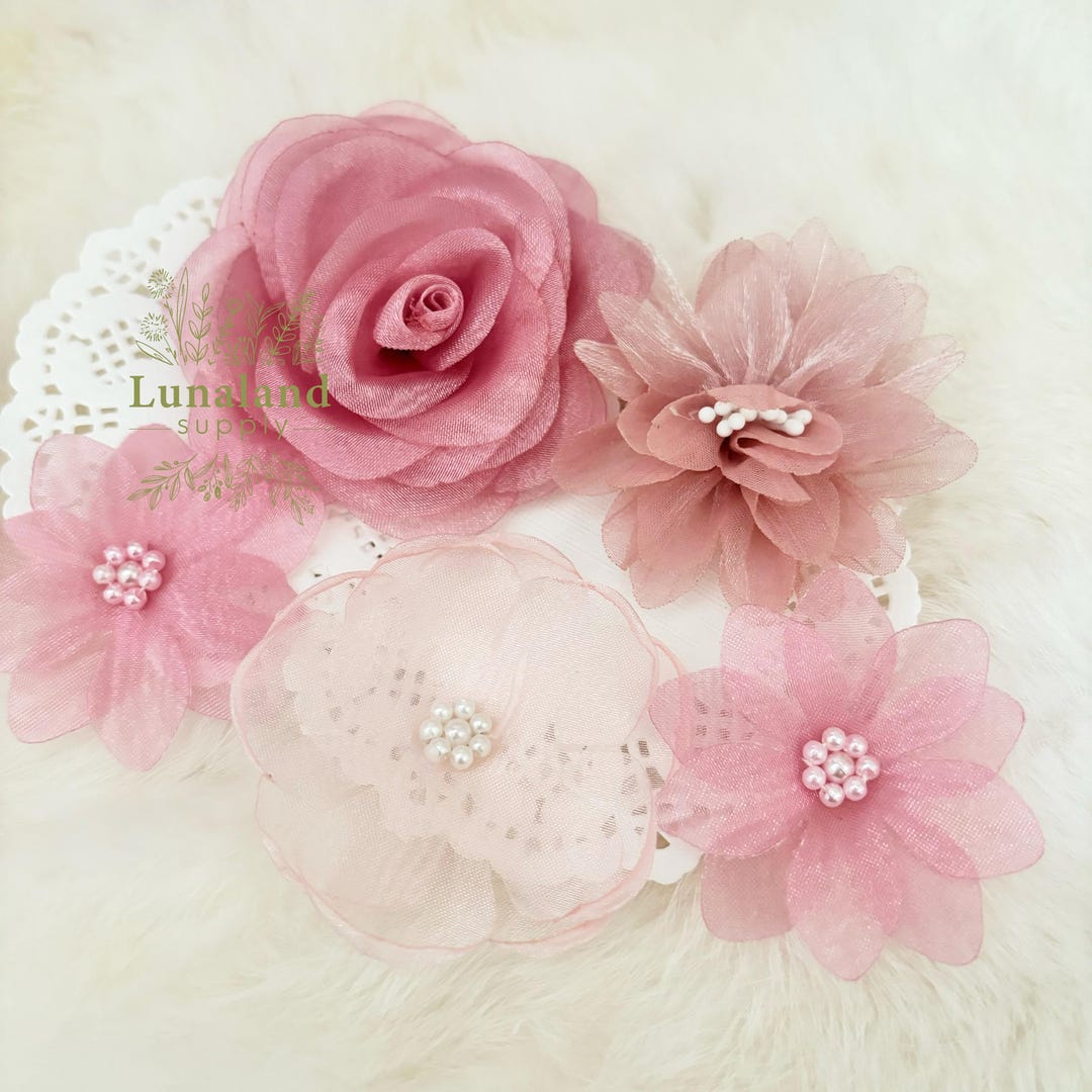 Pink Dusty Mix Flowers Bag 5pcs, Assorted Craft Flowers, Fabric Flowers ...